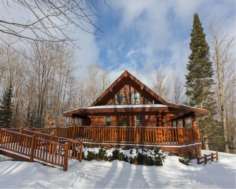 Exterior Log Stairs | Log Railing | The Woodworkers Shoppe