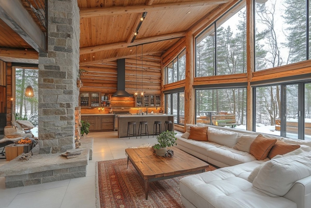 Modern Log Home Differences Retain The Natural Look And Feel.